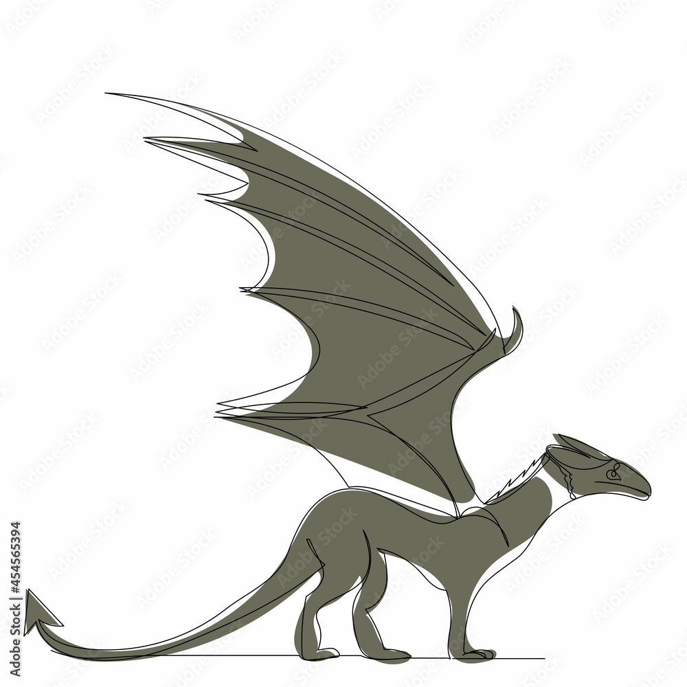dragon one line drawing, sketch Stock Vector | Adobe Stock
