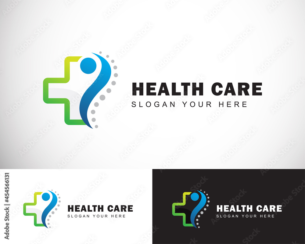 health care logo creative sign symbol plus people spine clinic hospital ...