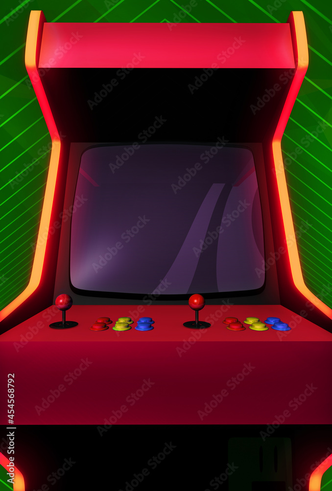 Arcade machine gaming, retro concept. Close up 3D render to the empty ...