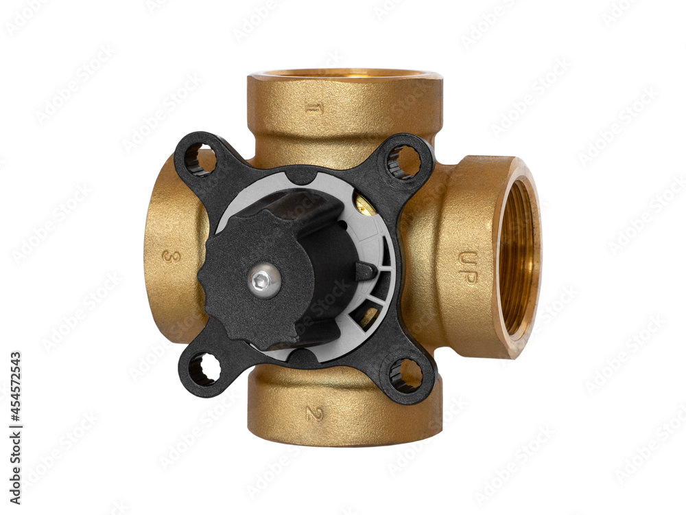 Four-way valve for piping systems and with flow control. This fitting ...