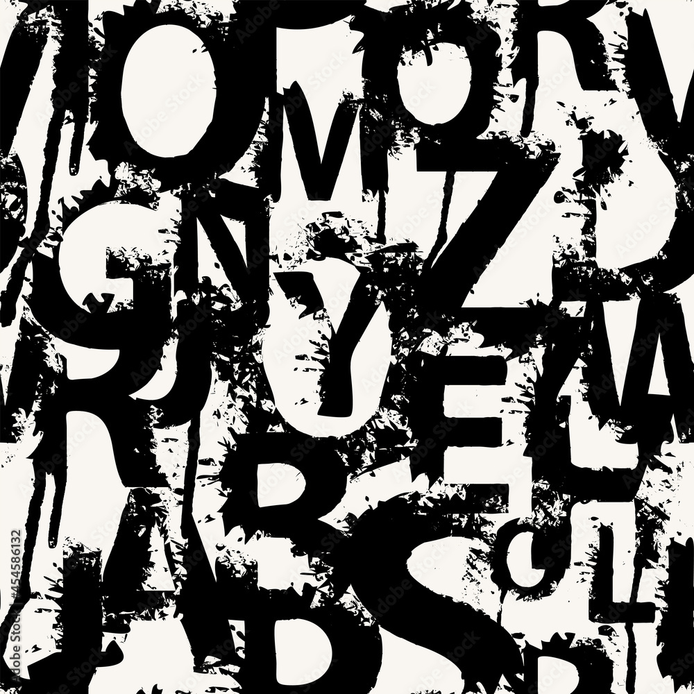 Abstract seamless pattern with english letters in form of black paint ...