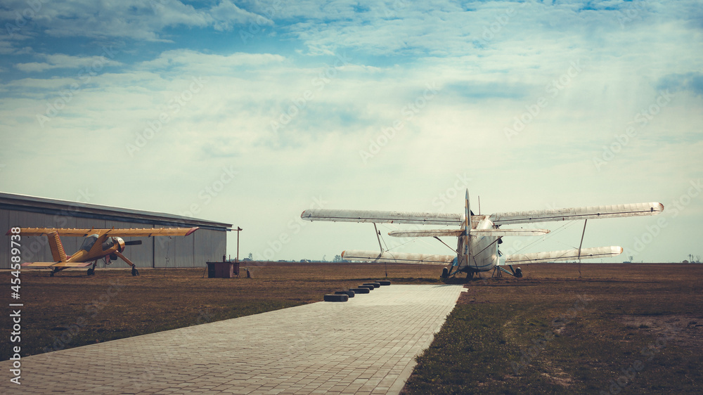 old vintage small airplanes at the airfield outdoors Stock Photo ...