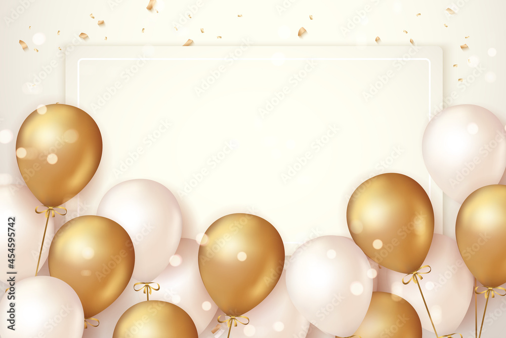 Elegant golden ballon and ribbon Happy Birthday celebration card banner ...