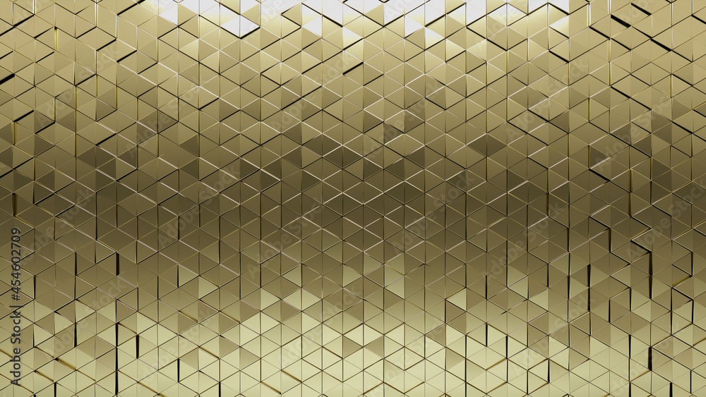 3D Tiles arranged to create a Gold wall. Triangular, Luxurious ...