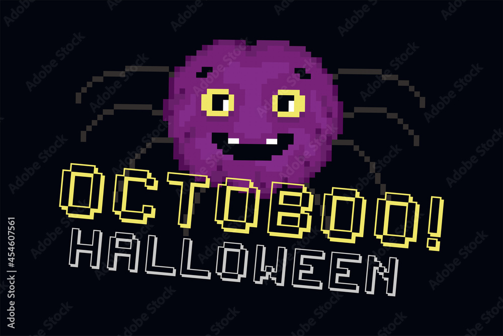 Pixel art Halloween lettering label. Quote phrase octoboo halloween ...