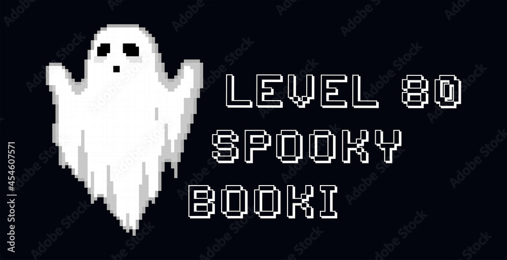 Pixel art Halloween lettering label. Quote with level 80 spooky text ...