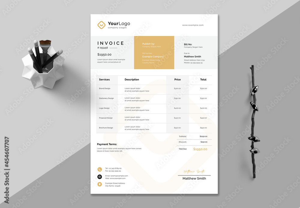 Professional Invoice Layout Stock Template | Adobe Stock