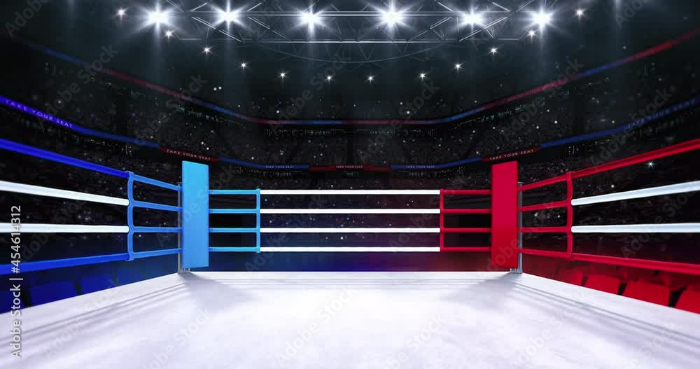 In the boxing ring. Animation of sport arena with fans and shining ...