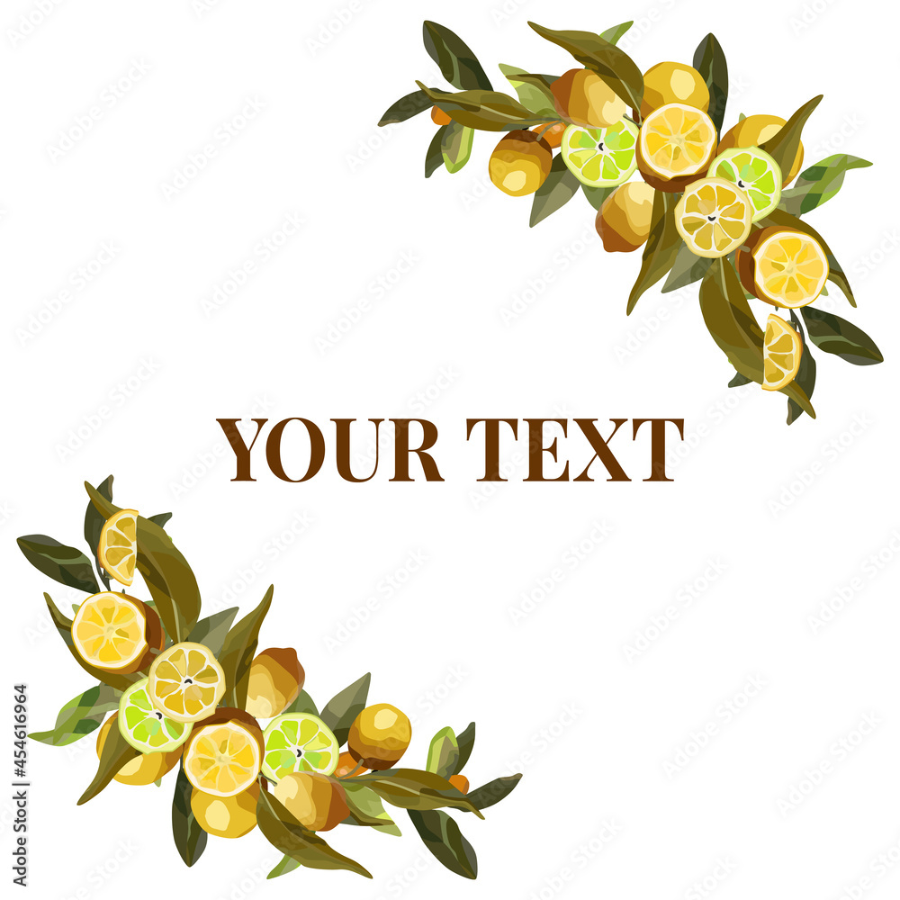 Frame of lemon branches. Vector border for lemonade labels, summer ...