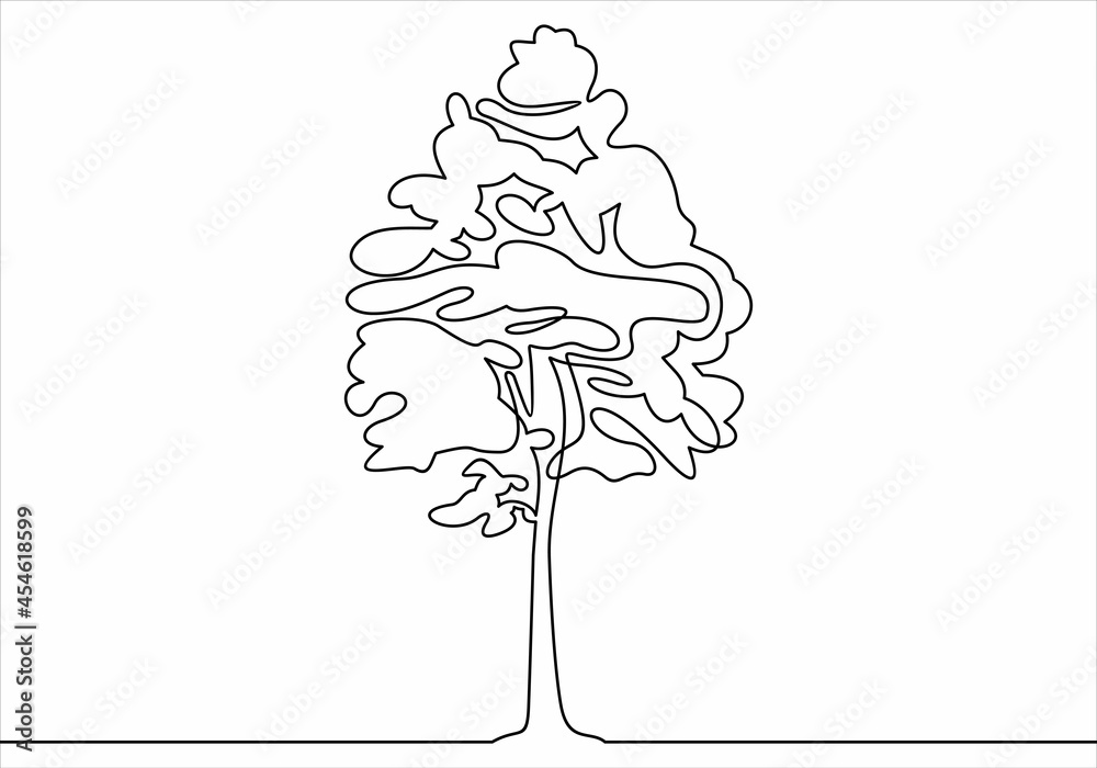 Tree logo continuous one line drawing of nature tree vector ...