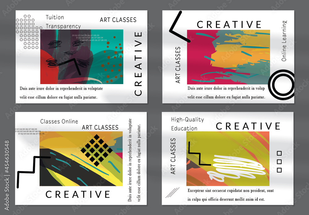 Flyer Layout with Black Shapes and Abstract Bright Rectangle on White ...