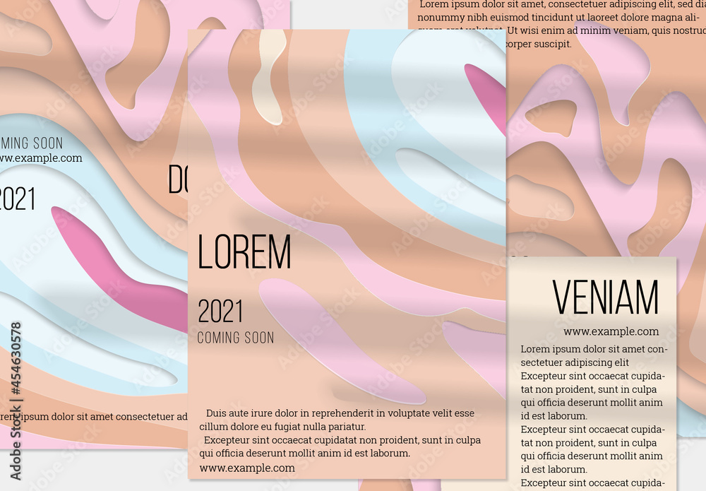 Flyer Layout with Paper Cut Craft Wavy Layered Texture Stock Template ...