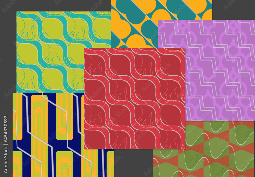 Seamless Pattern Set with Retro Colored Geometric Shapes and 3D Shadow ...