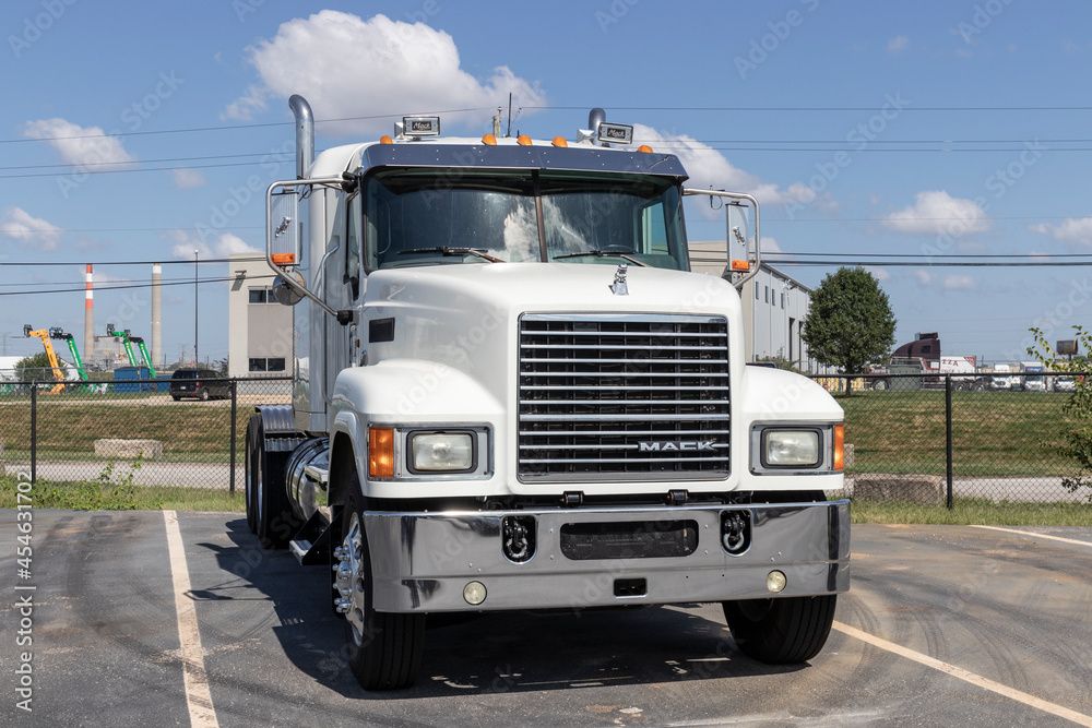 Mack Semi Tractor Trailer Trucks Lined up for sale. Mack Trucks is ...