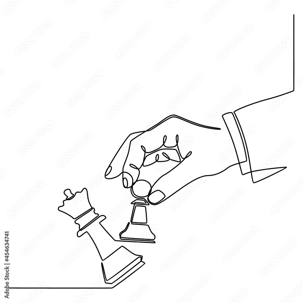 continuous line drawing of hands holding the figure of a chess piece ...