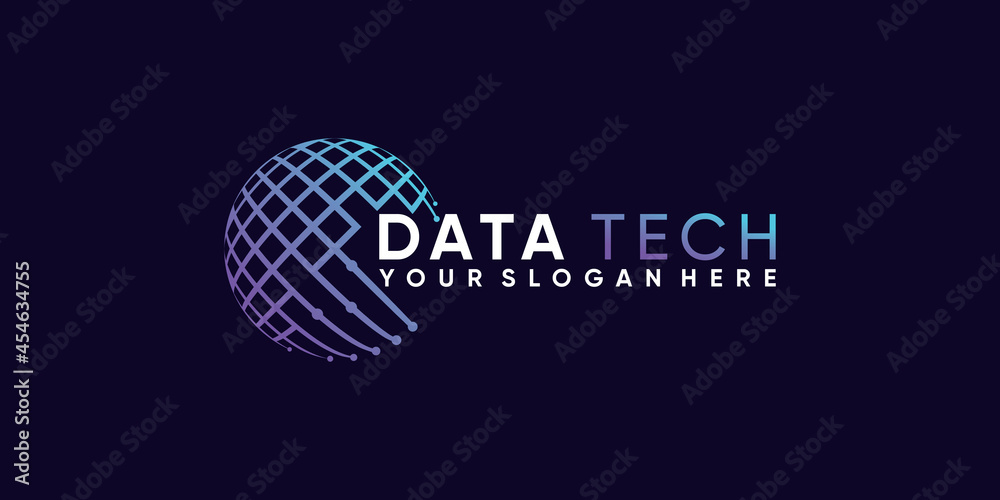 Data tech global logo design inspiration with unique line art style ...