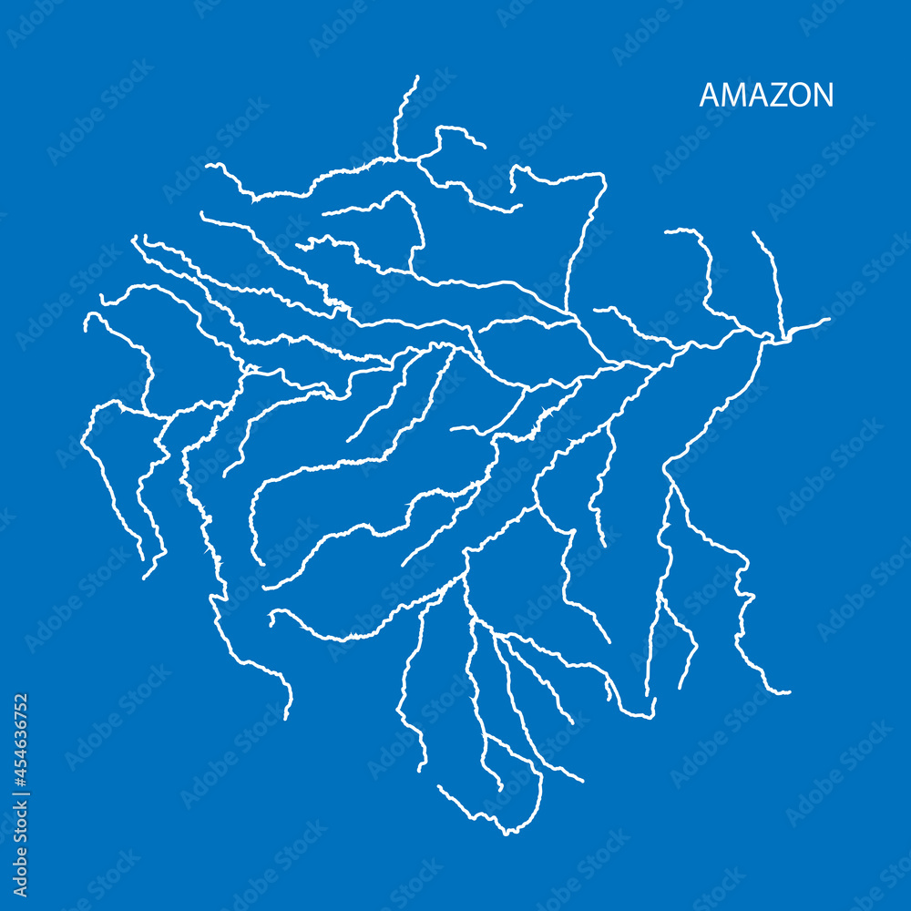 Map of Amazon river drainage basin. Simple thin outline vector ...