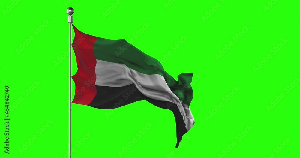 United Arab Emirates national flag waving on green screen. Chroma key ...