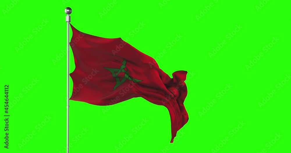 Morocco national flag waving on green screen. Chroma key animation ...