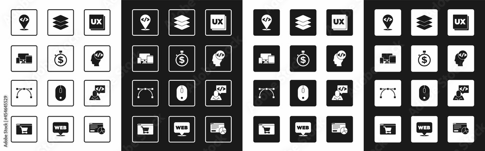 Set UI or UX design, Time is money, Monitor, mobile, tablet, Front end development, Layers, and ...