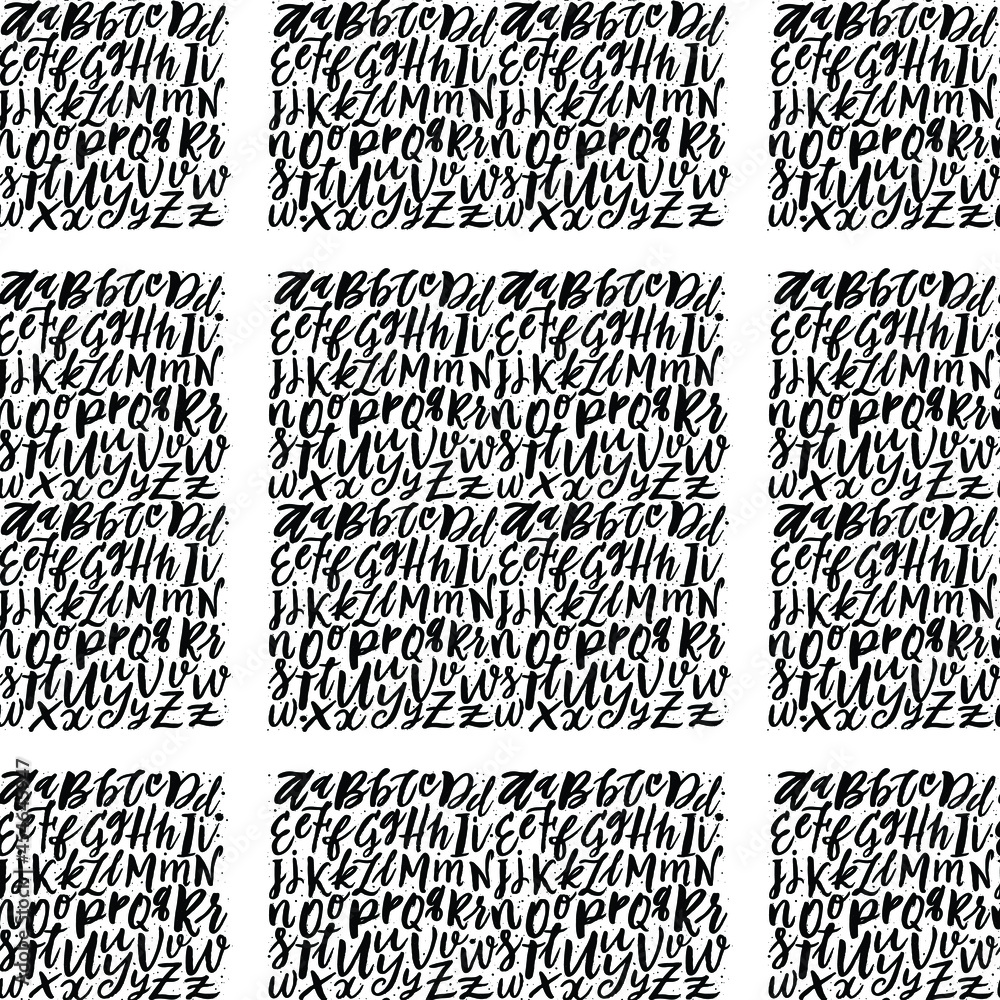 Vector Hand Drawn Seamless Pattern. Brush Painted Letters. Handwritten ...