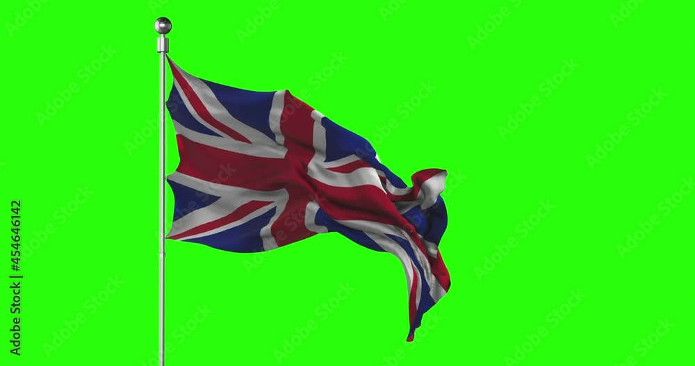 UK Great Britain national flag waving on green screen. Chroma key ...