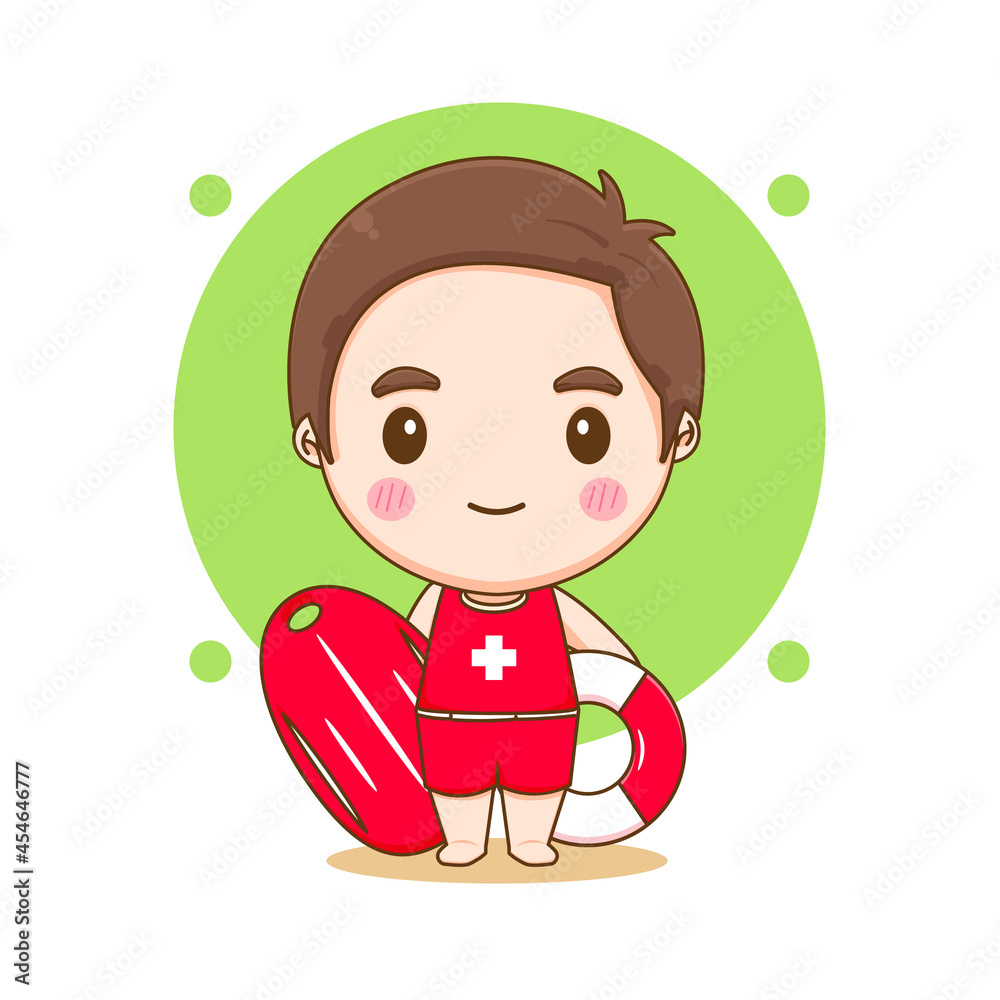 cartoon illustration of cute lifeguard boy chibi character Stock Vector ...