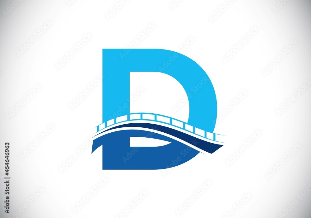 Initial D monogram letter alphabet with bridge sign. Abstract bridge ...