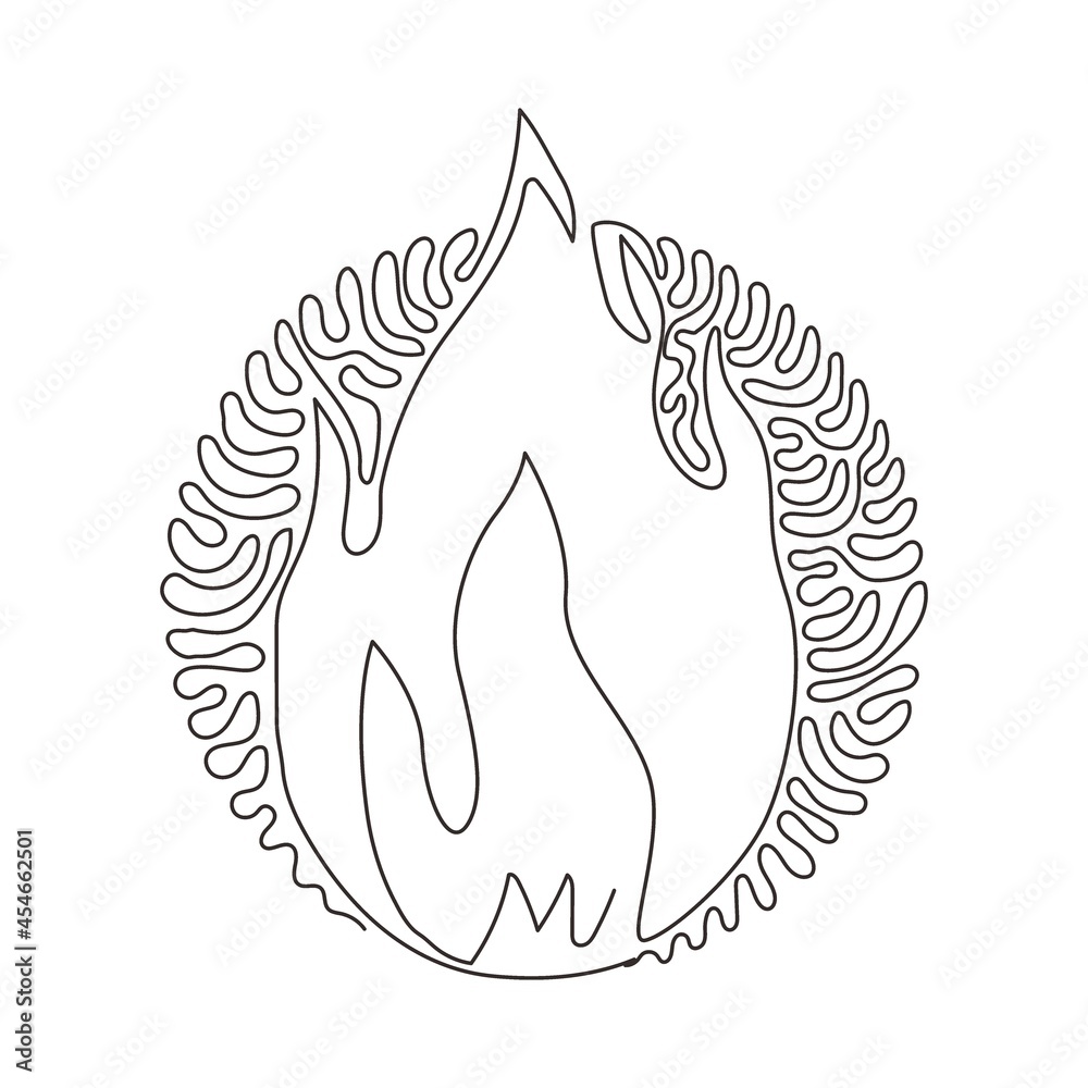Continuous one line drawing fire, flame. Red flame in abstract style ...