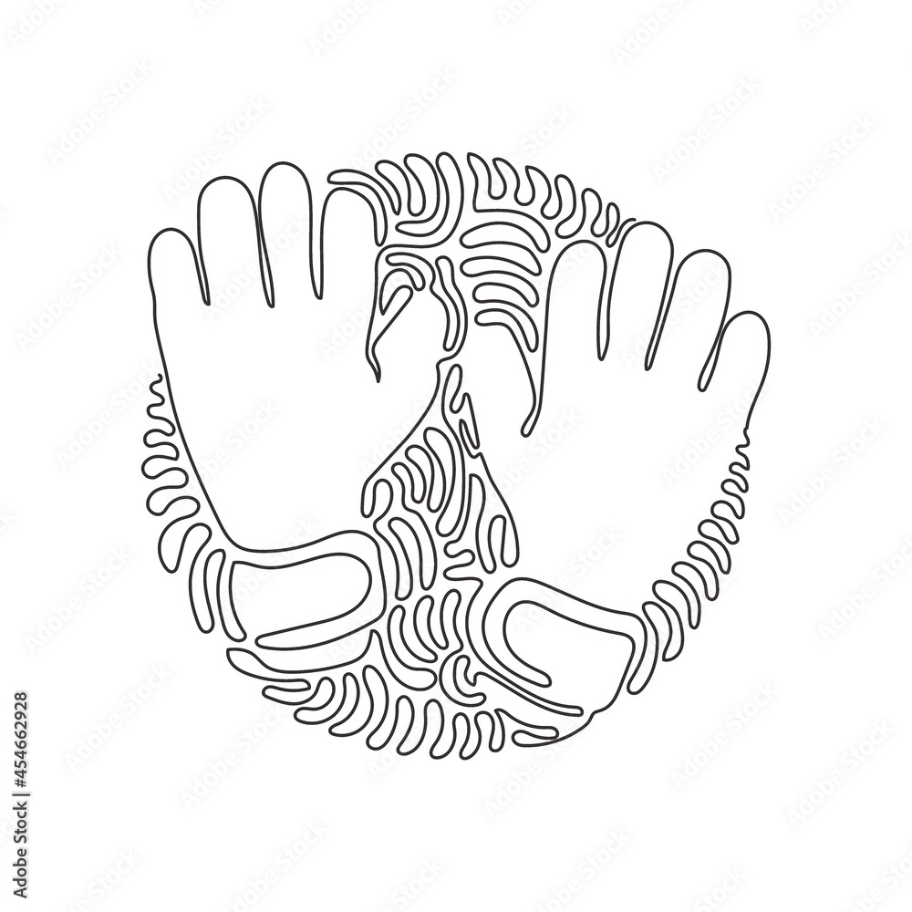 Single continuous line drawing Goalkeeper gloves. Goalkeeper protection ...