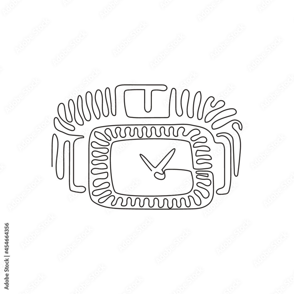 Single continuous line drawing woman watch, gold and white color, with ...