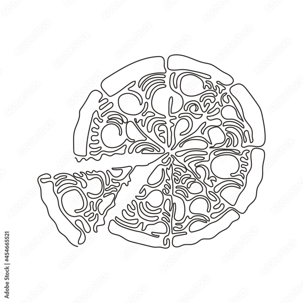 Continuous one line drawing pizza with tomato, cheese, olive, sausage ...