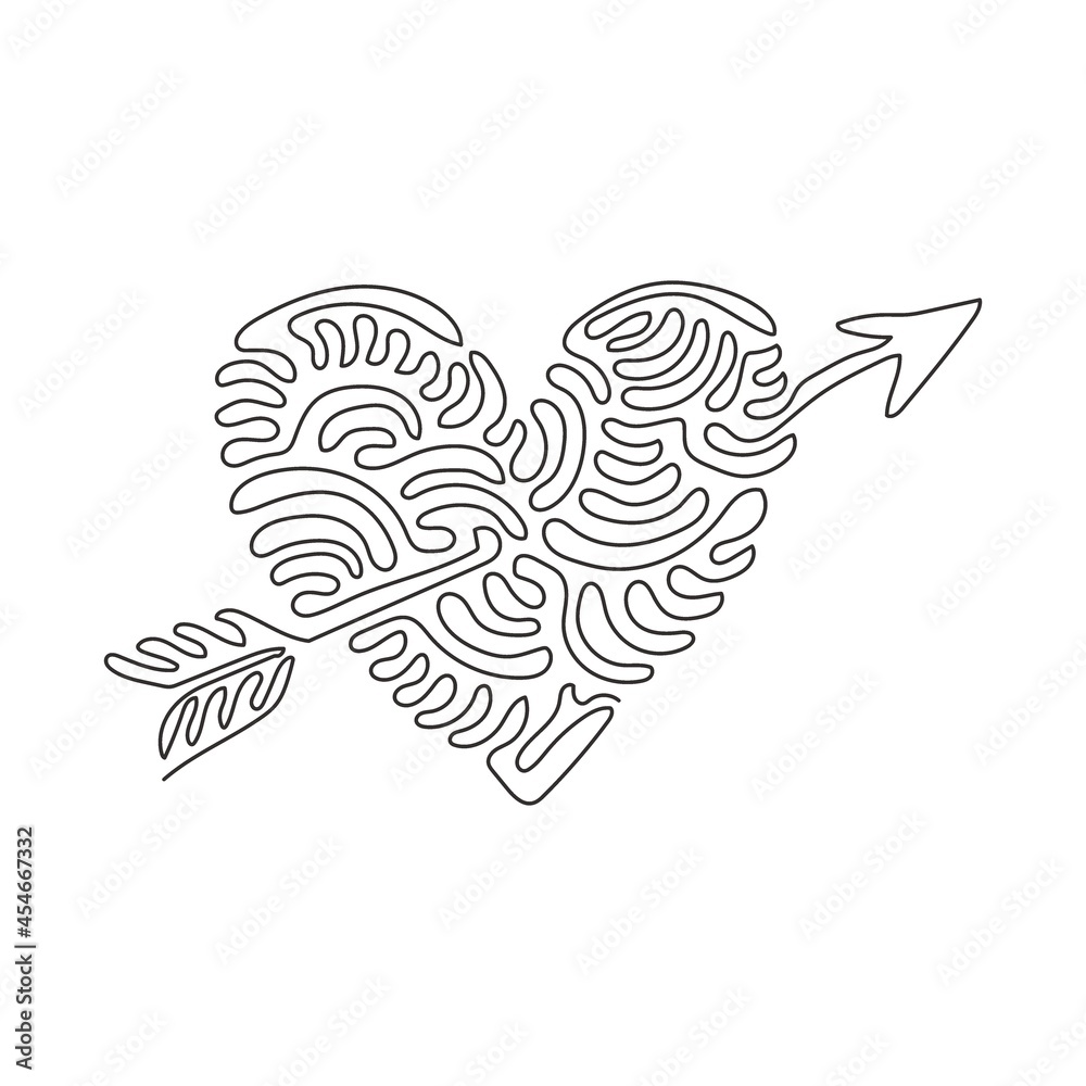 Single one line drawing heart with arrow icon doodle style. Vector ...