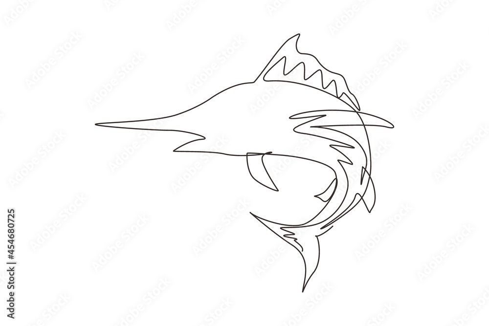 Single continuous line drawing marlin fish logo. Unique and fresh blue ...