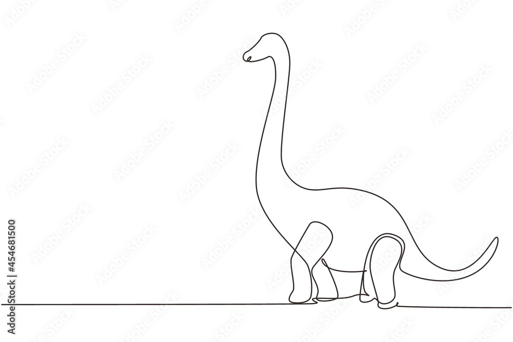 Single one line drawing Brontosaurus or diplodocus dinosaur. The ...