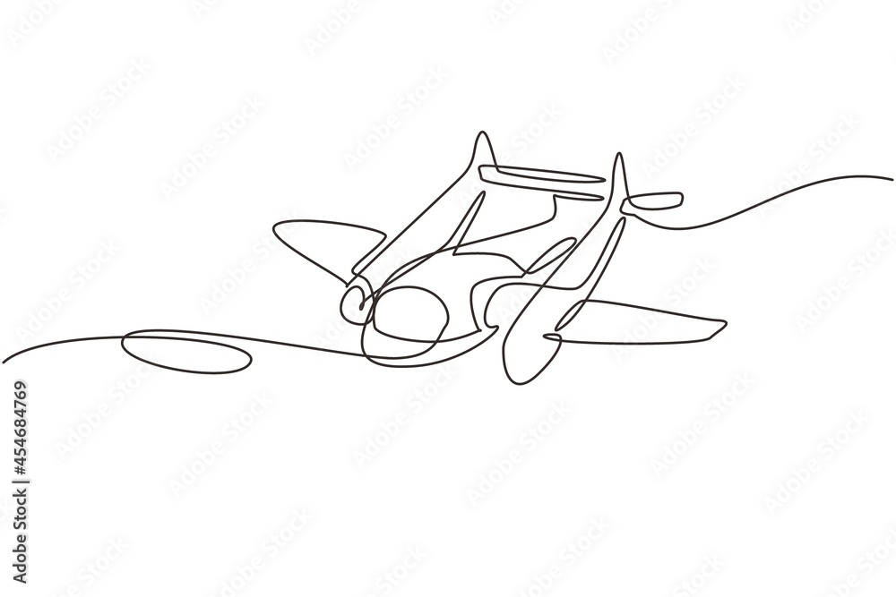Single continuous line drawing vintage airplanes models. Retro motor ...
