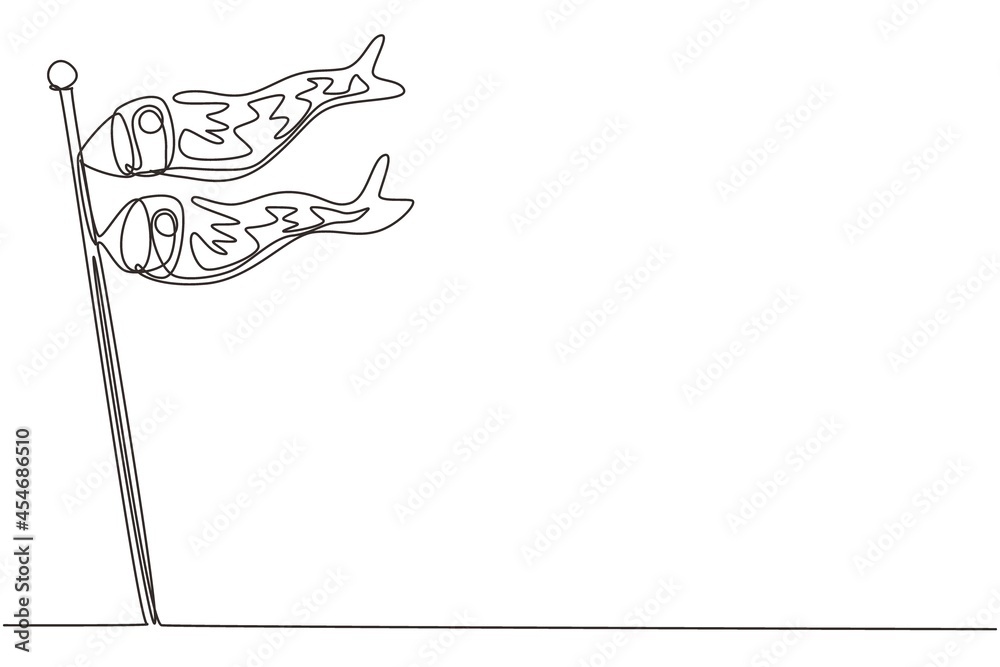Single continuous line drawing Japanese carp streamers fluttering in ...