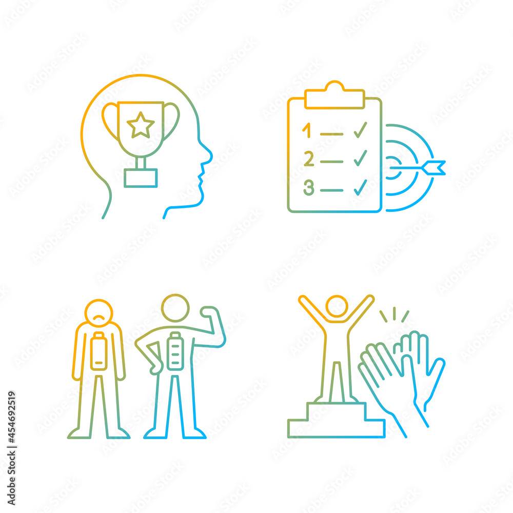 Intrinsic motivation gradient linear vector icons set. Better emotional ...