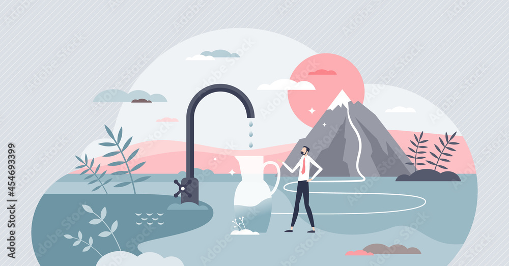 Clean drinking water as natural mountain river resource tiny person ...