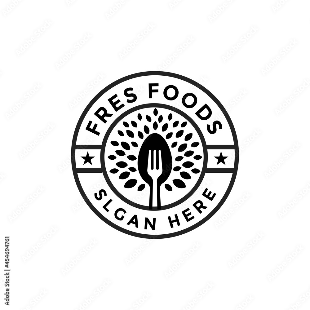 food fresh logo stamp emblem vector inspiration Stock Vector | Adobe Stock