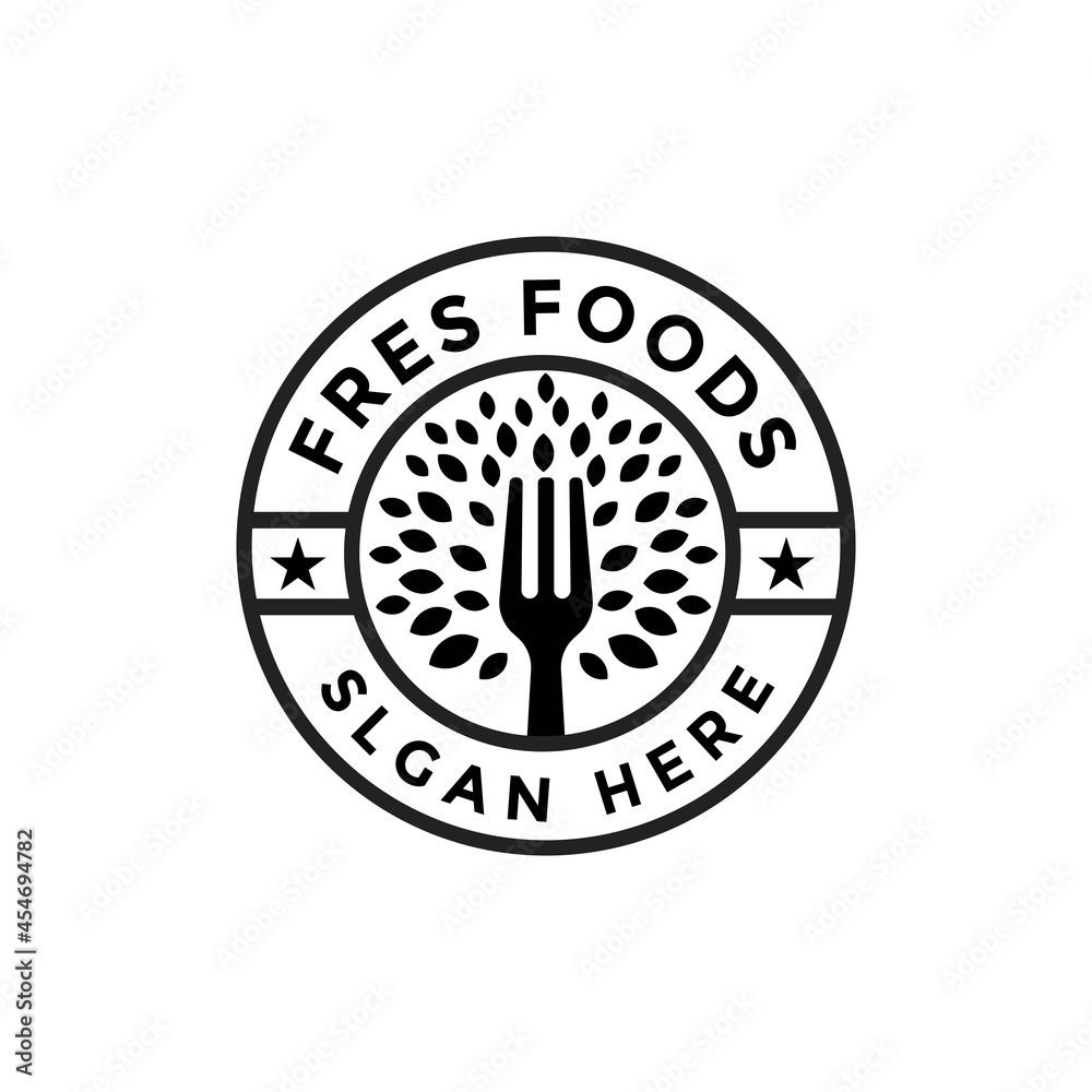 food fresh logo stamp emblem vector inspiration Stock Vector | Adobe Stock