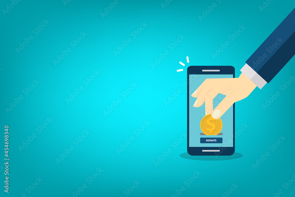 Online donation using charity application on smartphone. Modern charity ...
