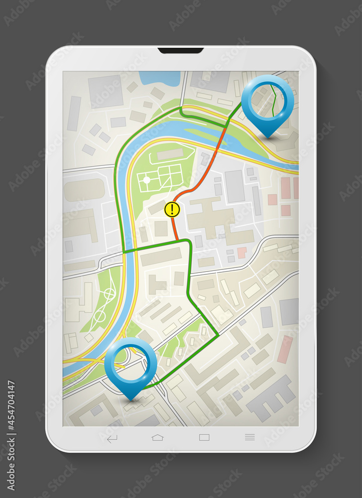 City map route navigation smartphone, phone point marker, application ...