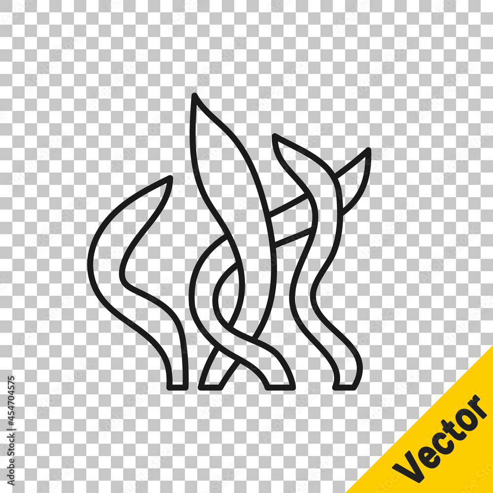 Black line Seaweed icon isolated on transparent background. Underwater ...