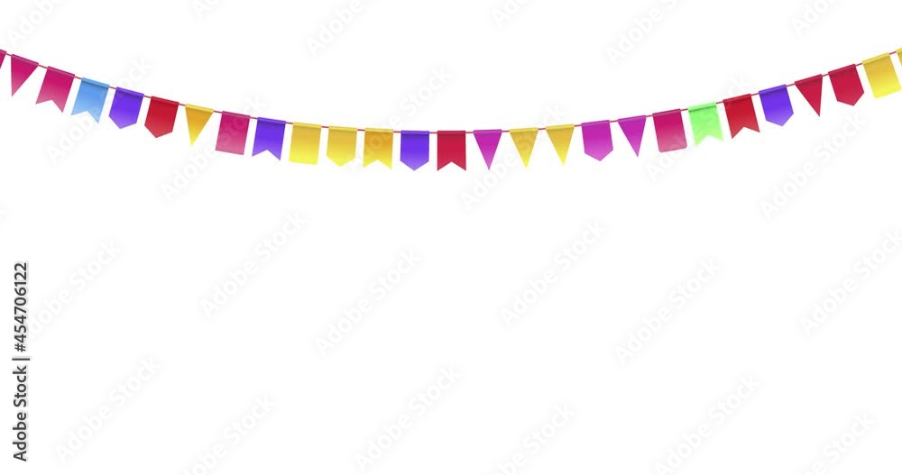 Animation of flags garland isolated on white background. Carnival ...