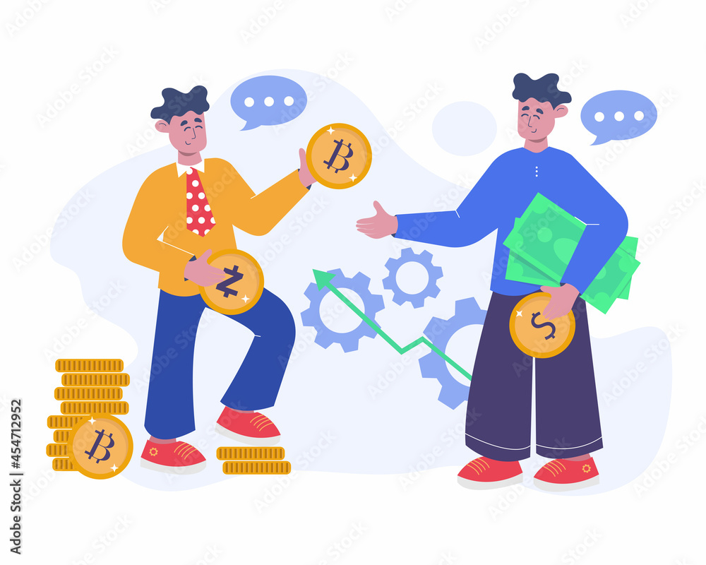 Crypto currency exchange vector concept illustration. Flat cartoon ...