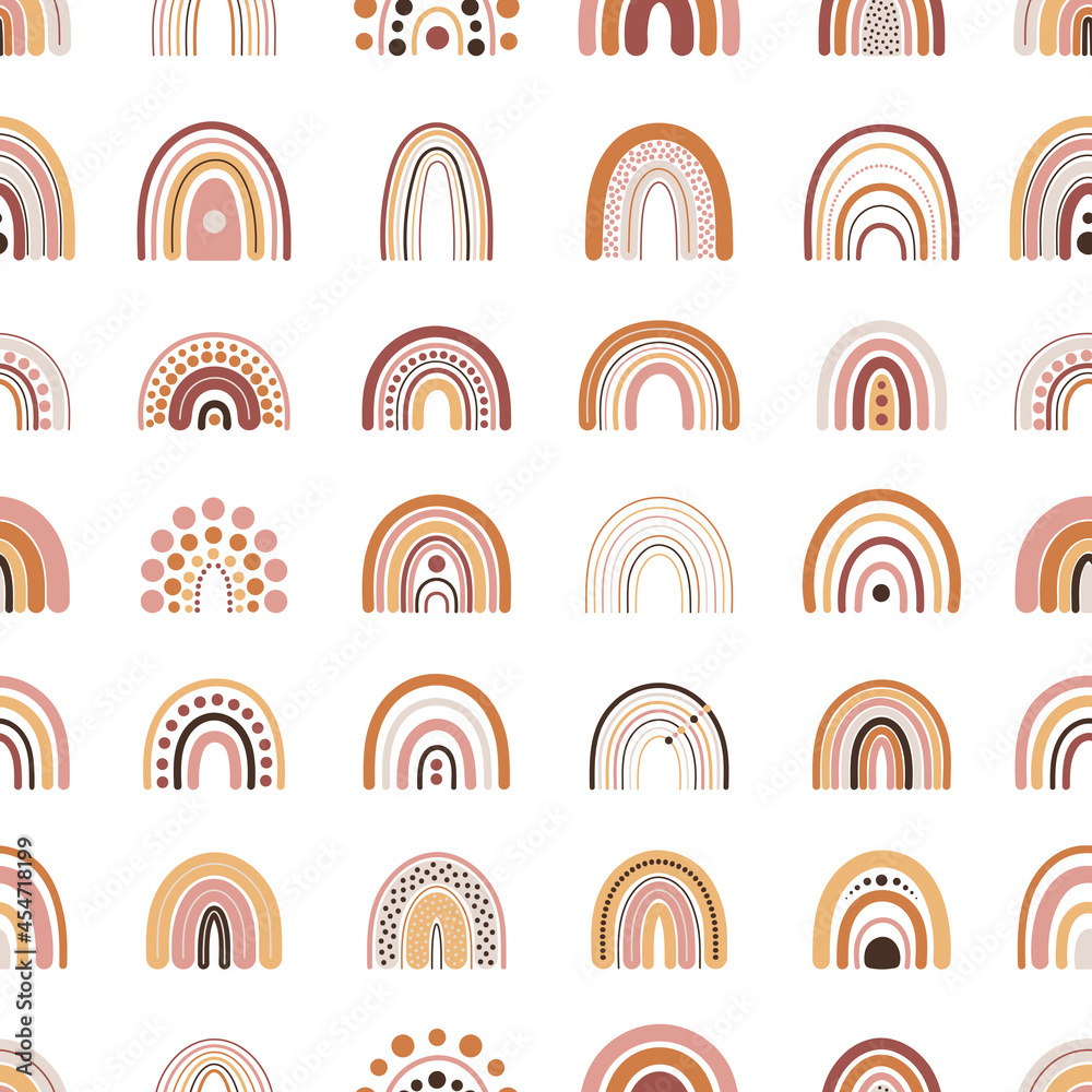 Seamless pattern with boho rainbows in terracotta colors. Neutral ...