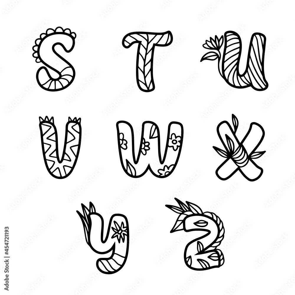 ABC Funny Alphabet coloring for kids. Cute alphabet fonts freehand ...