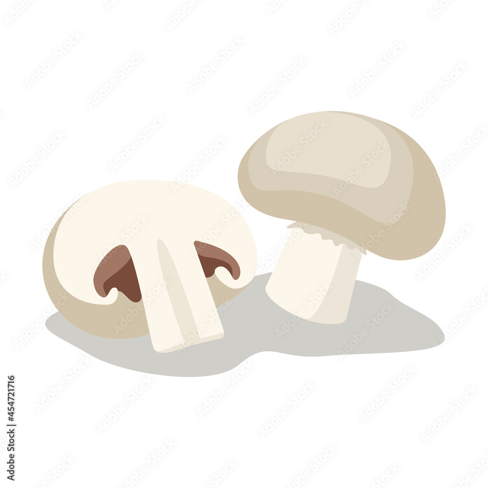 Cartoon vector illustration mushroom. Sliced and whole champignons ...