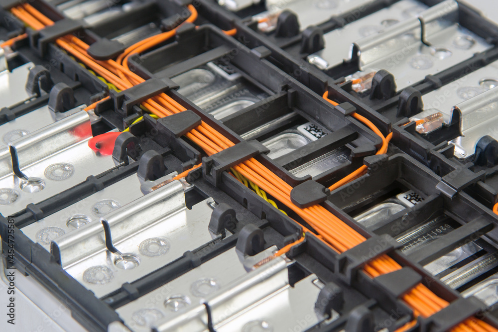 Selective focus of Electric car lithium battery pack and wiring ...